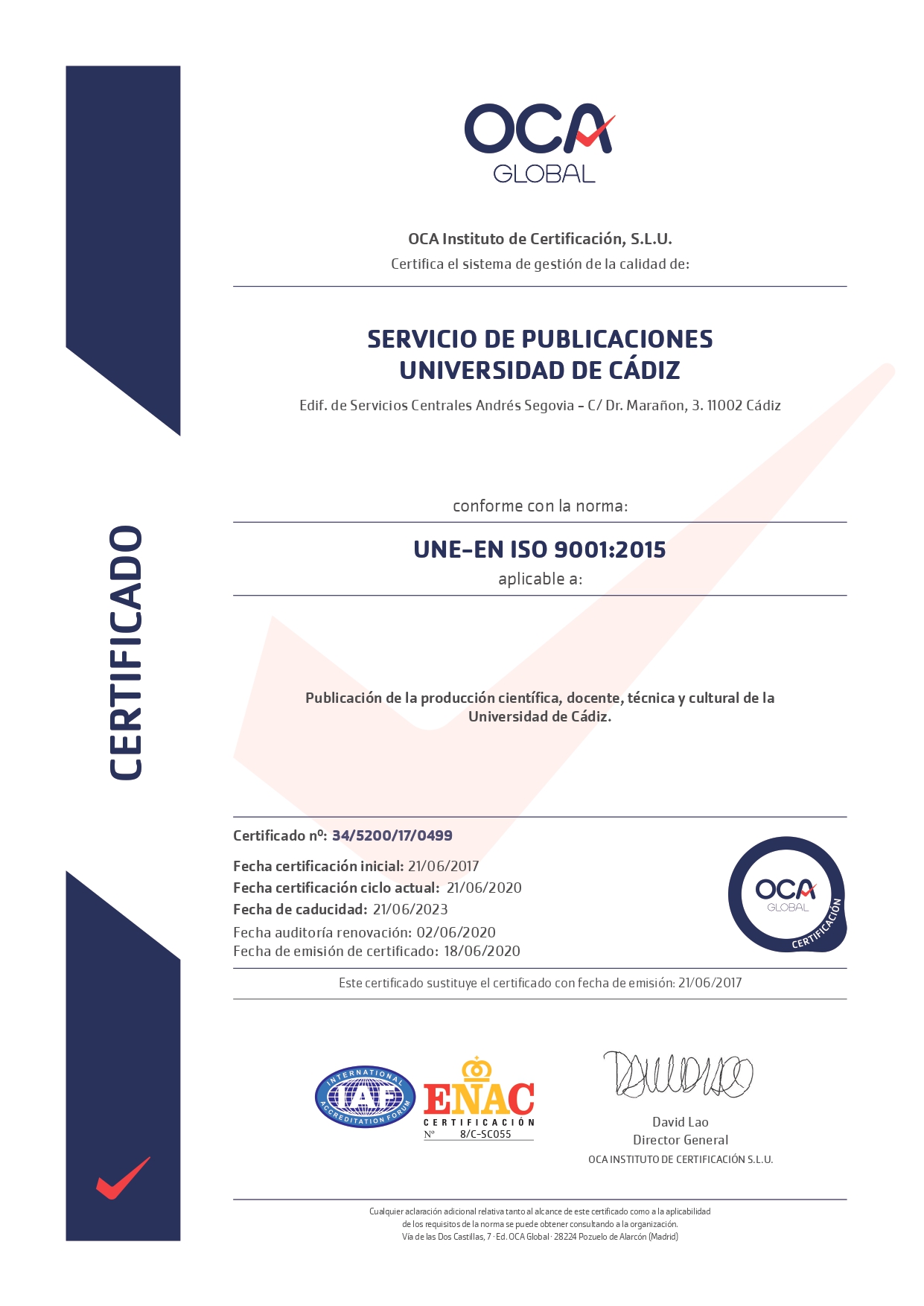 Certificación ISO 9001:2015 – Servicio de Publicaciones